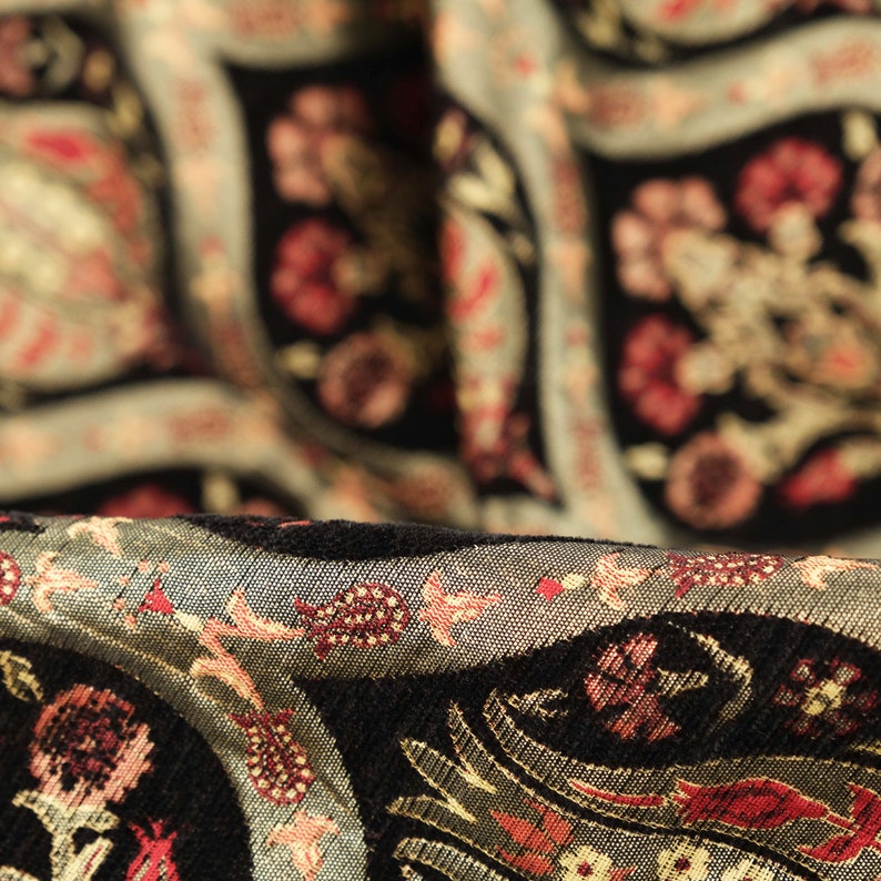 Black Turkish Kilim Fabric: Oriental Upholstery Fabric by the Yard - Etsy