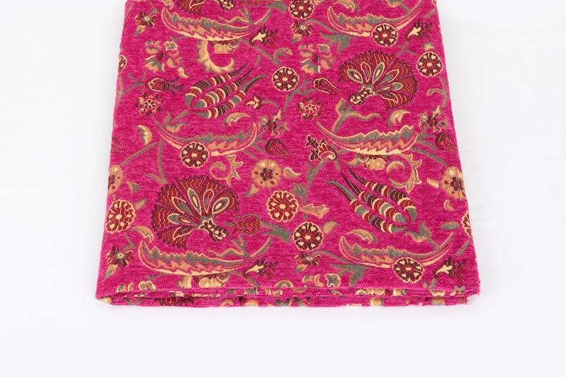Fuchsia Floral Upholstery Fabric by the Yard: Durable Chenille - Etsy
