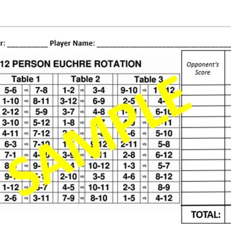 Printable Progressive Euchre Score Card - Etsy