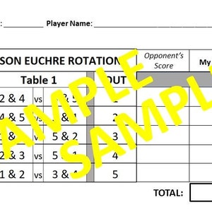 5 Person Euchre Tournament Rotation Scorecard - Etsy