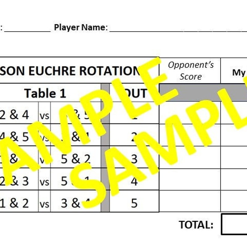 Printable Progressive Euchre Score Card - Etsy