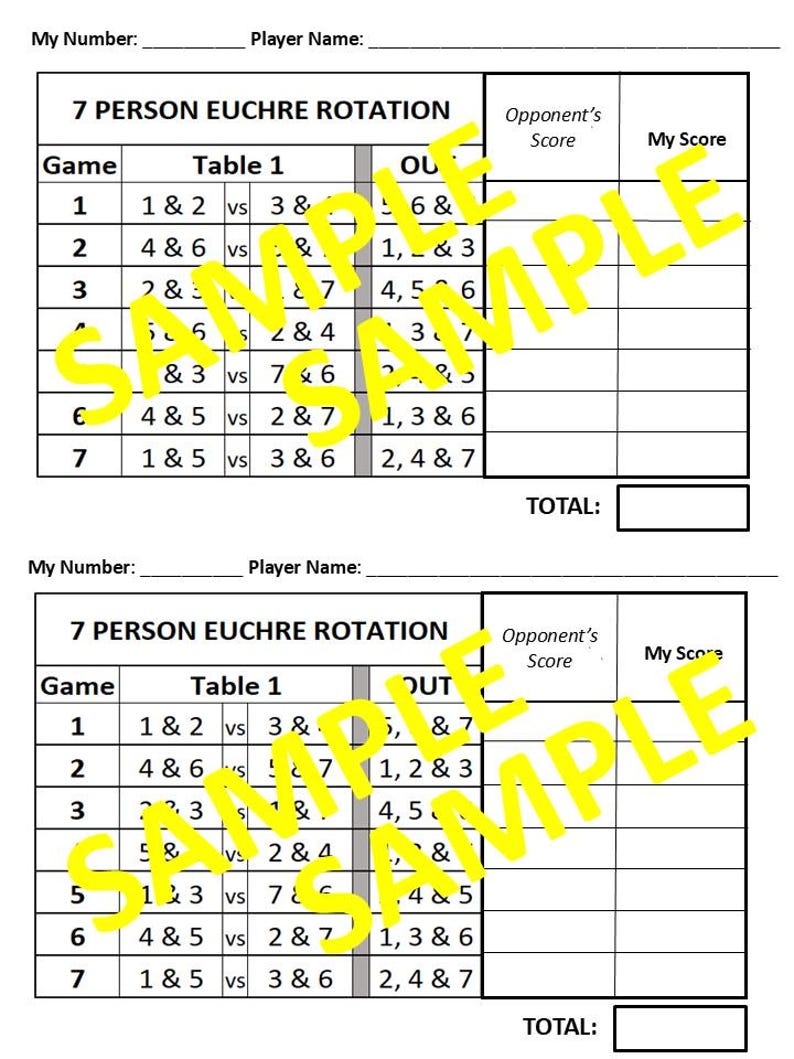 7 Person Euchre Tournament Rotation Scorecard - Etsy