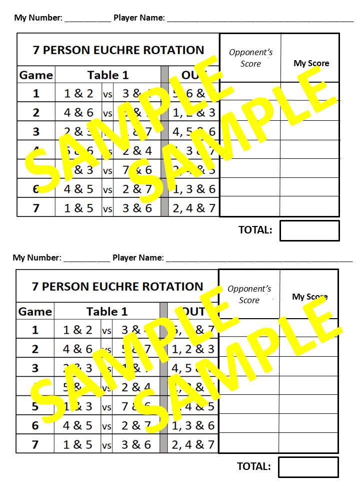 7 Person Euchre Tournament Rotation Scorecard - Etsy