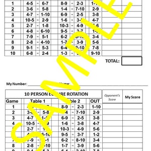 10 Person Euchre Tournament Rotation Scorecard - Etsy