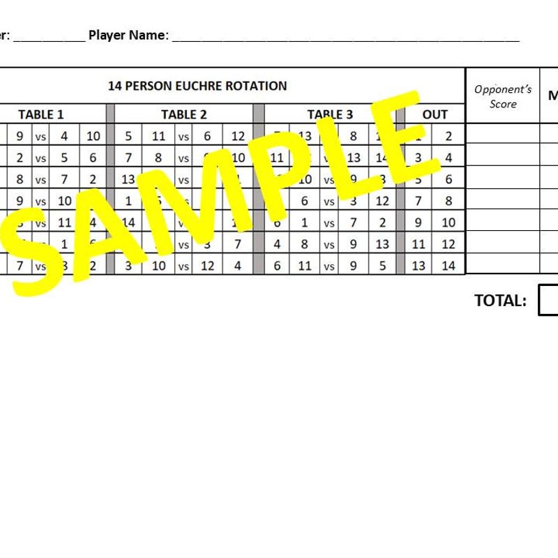 12 Person Euchre Rotation - Etsy