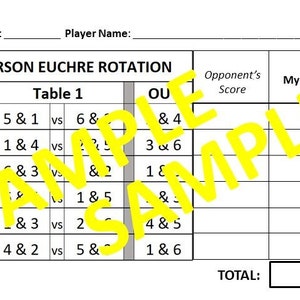 6 Person Euchre Tournament Rotation Scorecard - Etsy