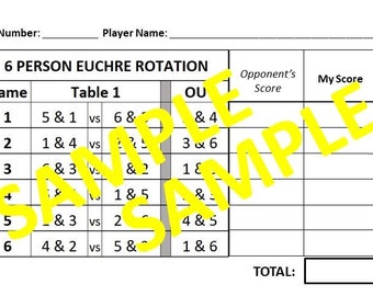 12 Person Euchre Tournament Rotation Scorecard - Etsy