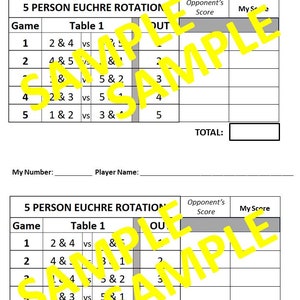 5 Person Euchre Tournament Rotation Scorecard - Etsy