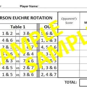 7 Person Euchre Tournament Rotation Scorecard - Etsy