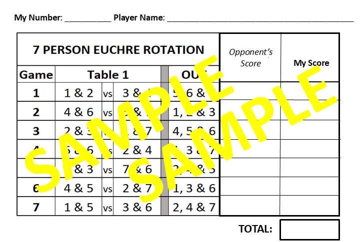 7 Person Euchre Tournament Rotation Scorecard - Etsy