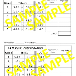 6 Person Euchre Tournament Rotation Scorecard - Etsy