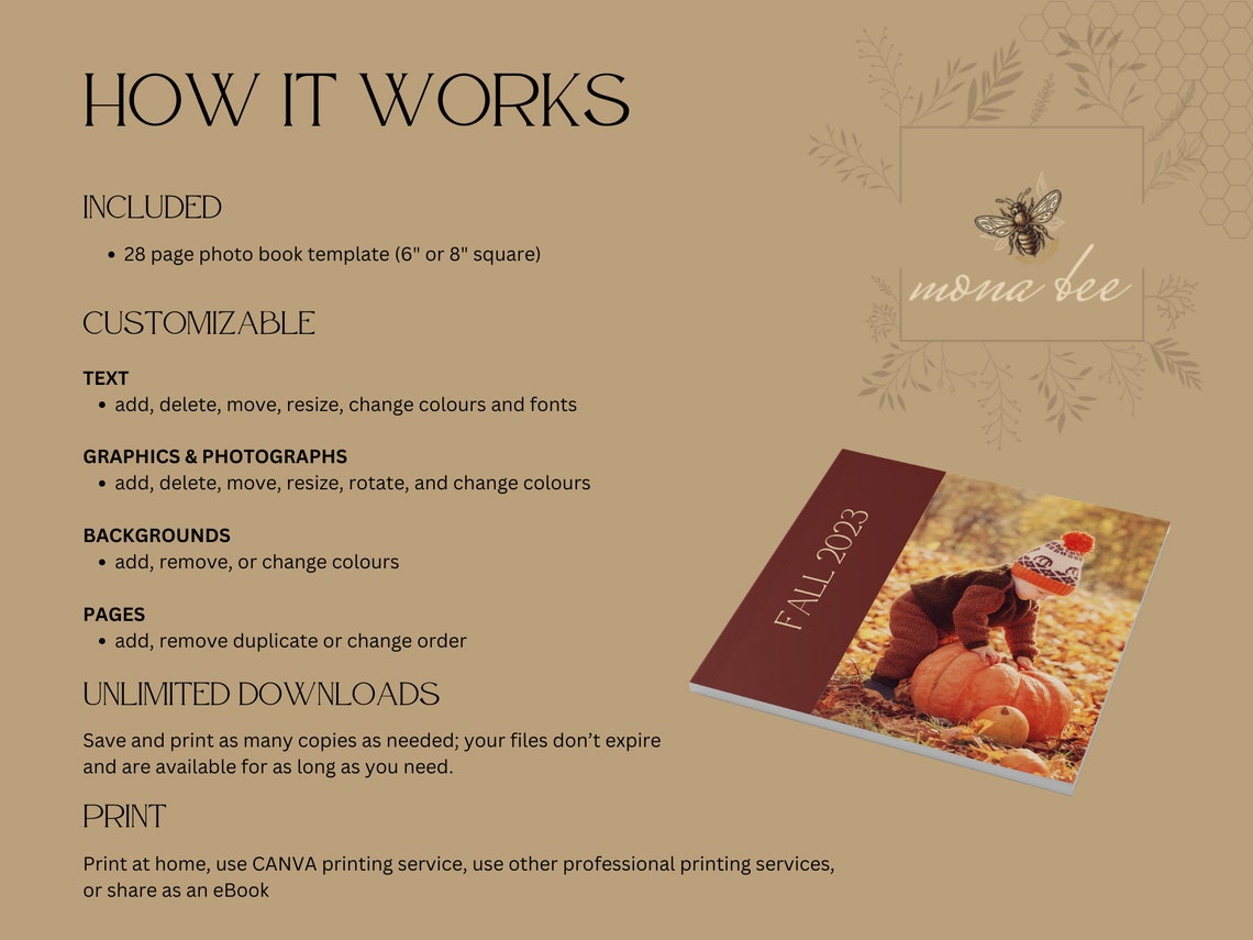 Fall Autumn Photo Album Template, Decorative Coffee Table Book ...