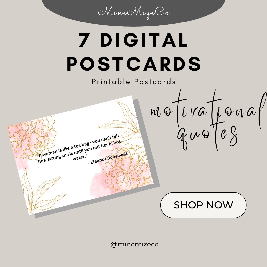 Set of 7 Digital Motivational Quote Postcards Floral and - Etsy
