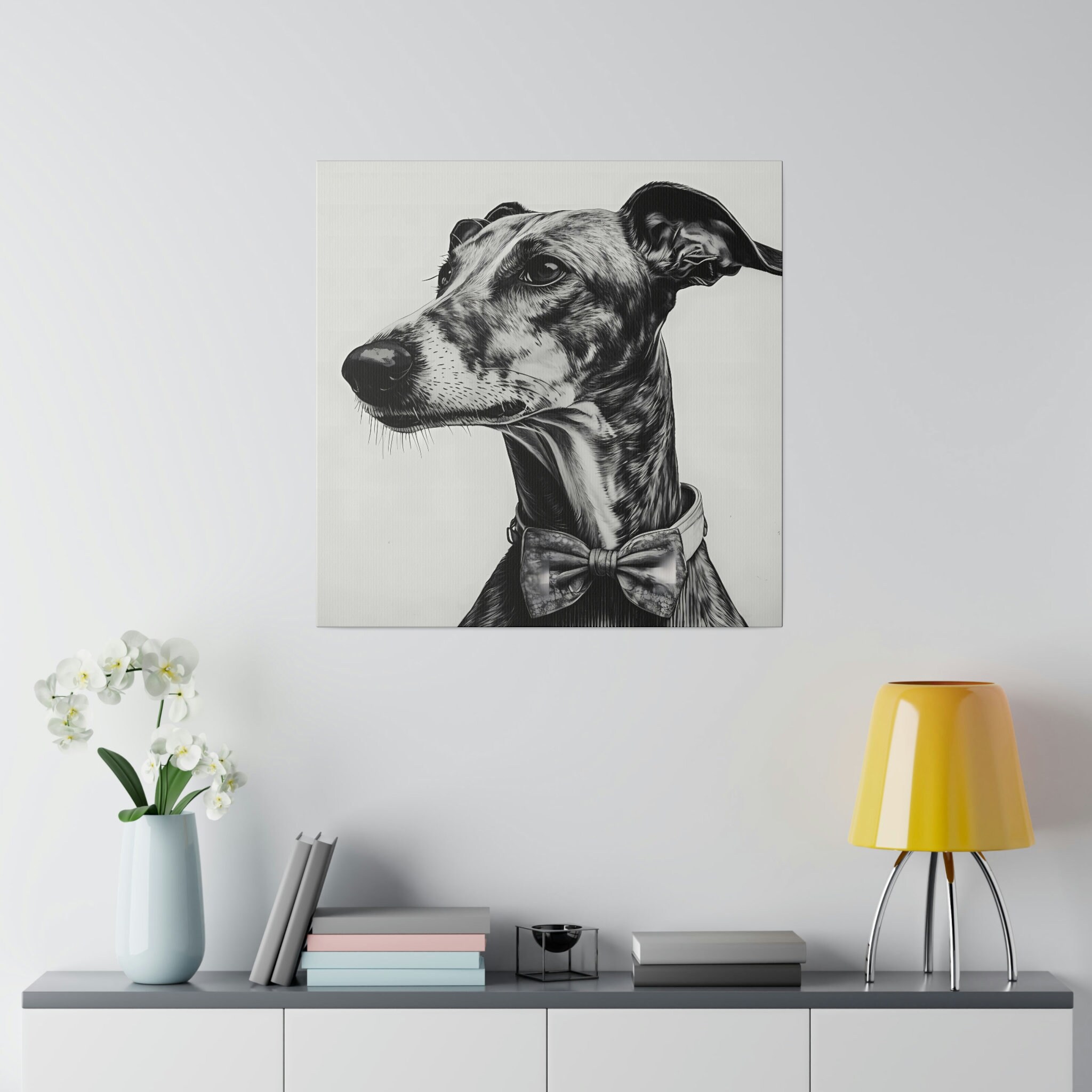 Greyhound Dog Portrait Comic Book Ink Style Art Stretched Matte Canvas ...