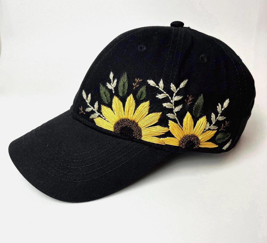 Sunflower Hat, Hand Embroidered, Embroidered Floral Hat, Sunflower Hat ...