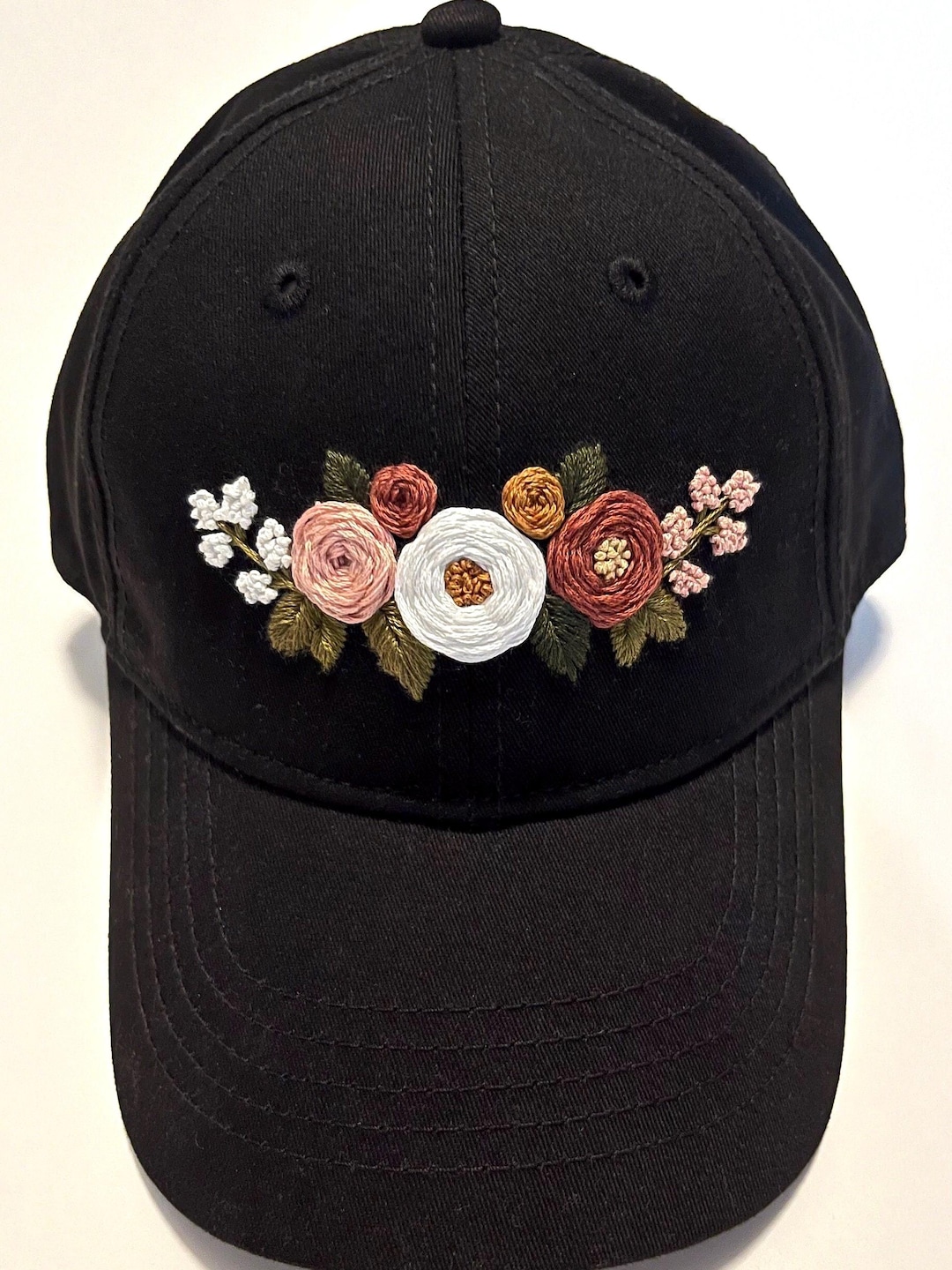 Hand Embroidered Black Hat, Embroidered Floral Hat for Women ...