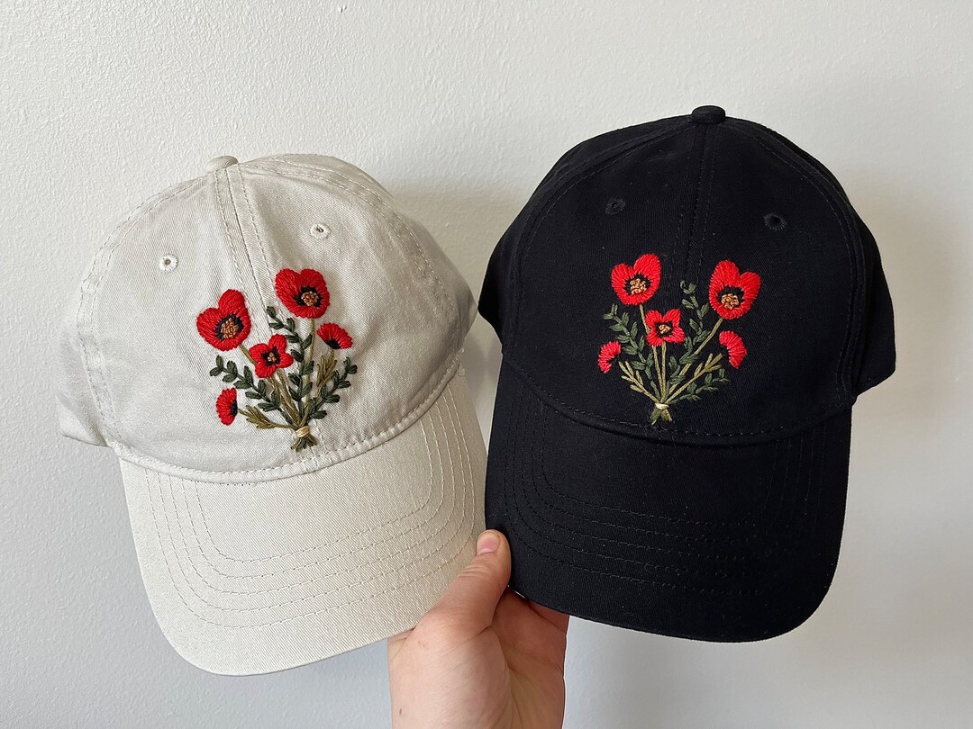 Hand Embroidered Poppy Hat, Embroidered Floral Hat for Women ...