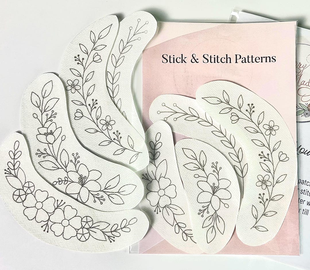 Hand Embroidery Patterns, Floral Pair Wreath Borders, Water Soluble ...
