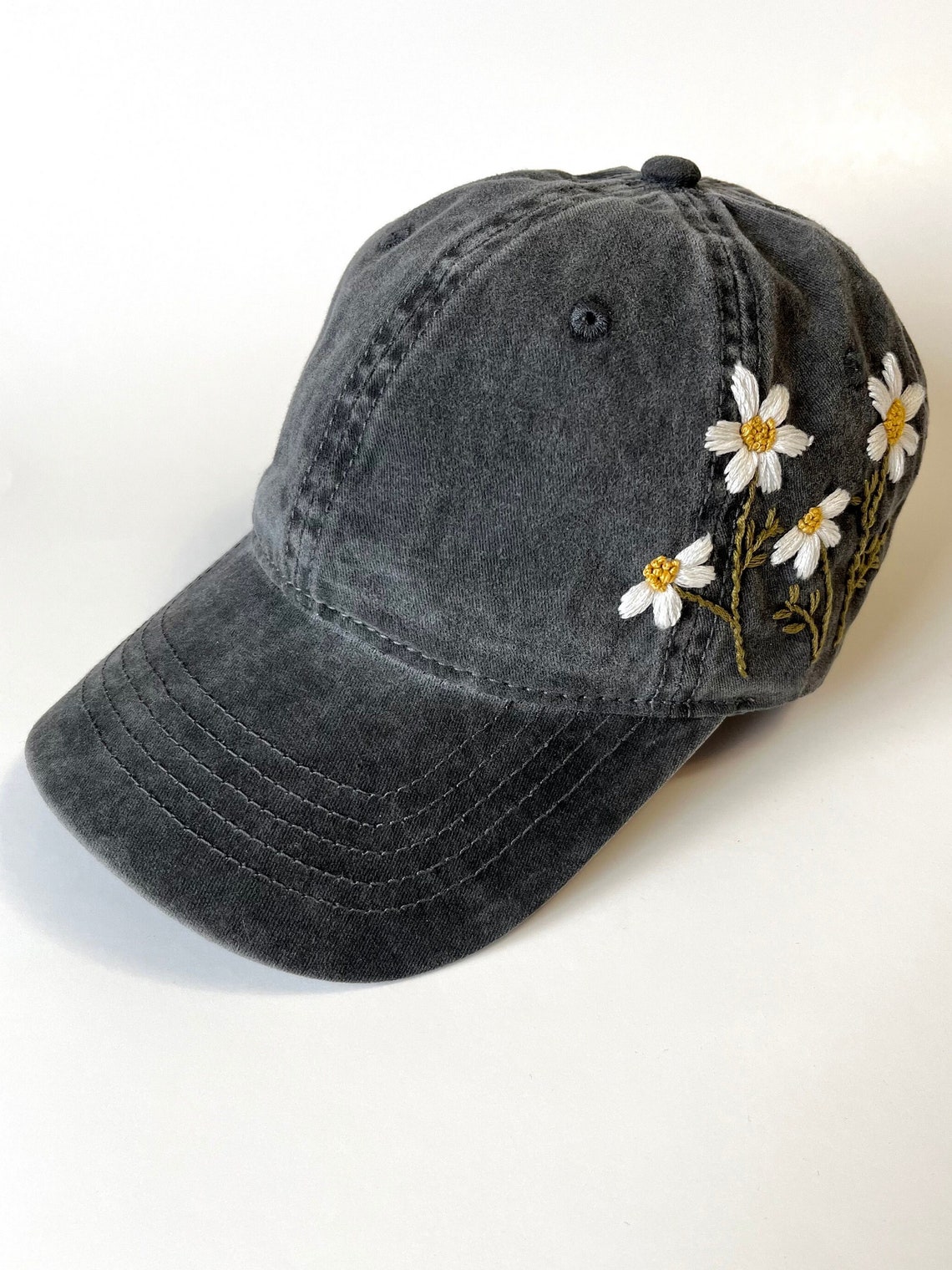 Hand Embroidered Daisy Hat Embroidered Flowers Baseball Cap