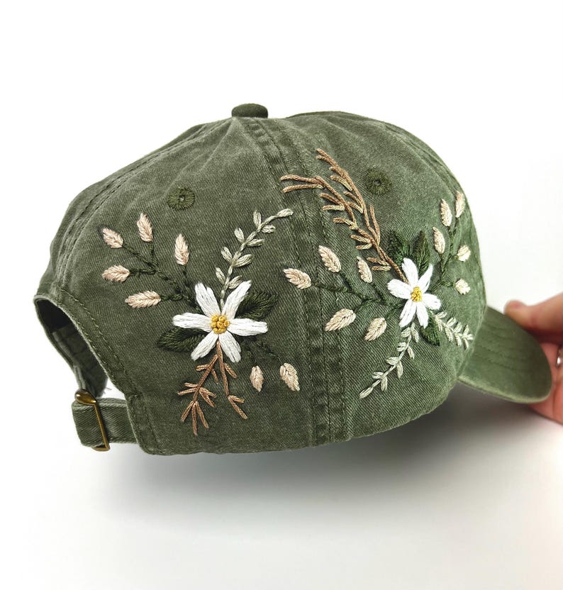 Green Daisy Hat, Hand Embroidered Floral Hat for Women, Embroidered ...