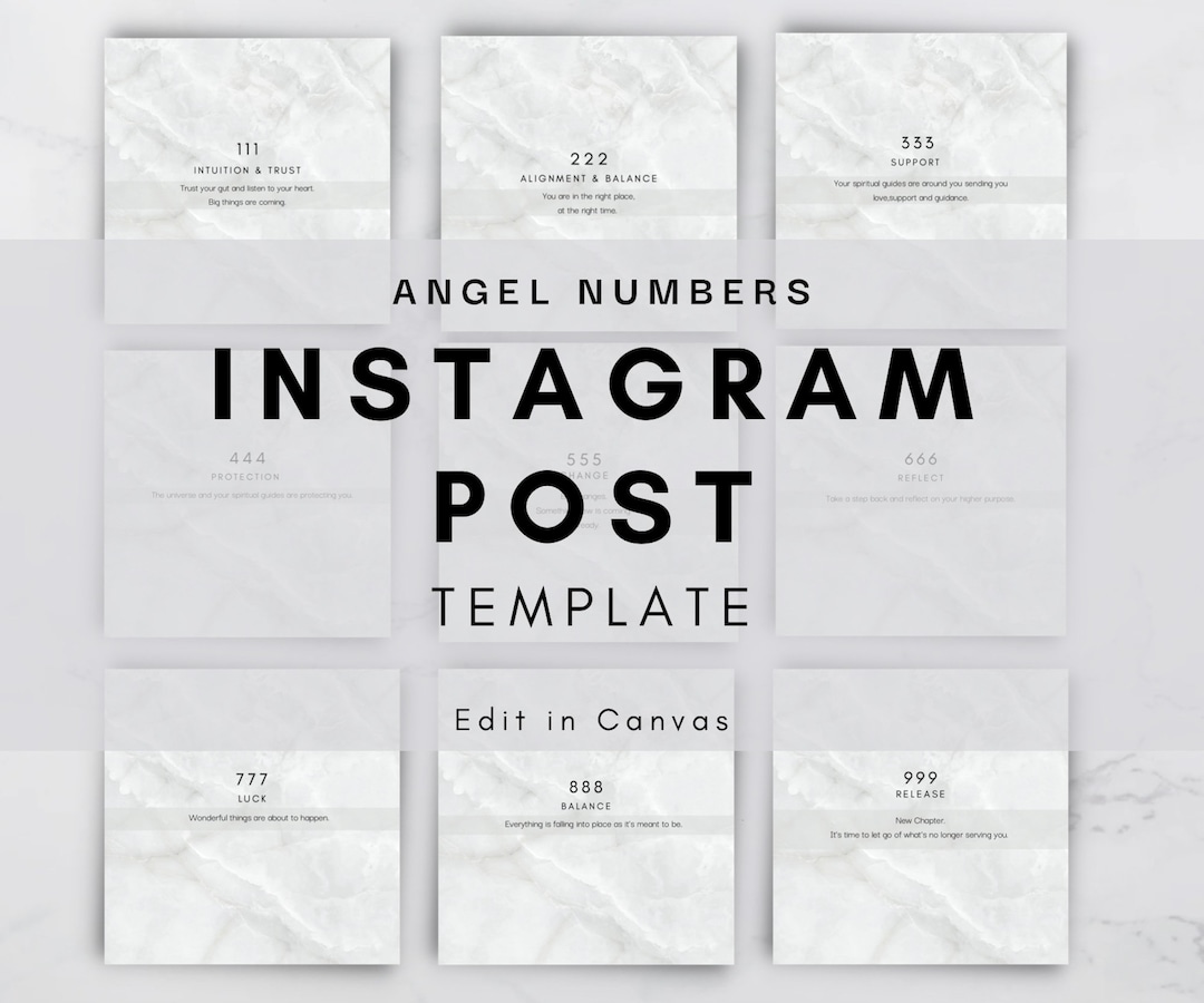 Angel Numbers Instagram Post Templates Social Media Post White Marble ...