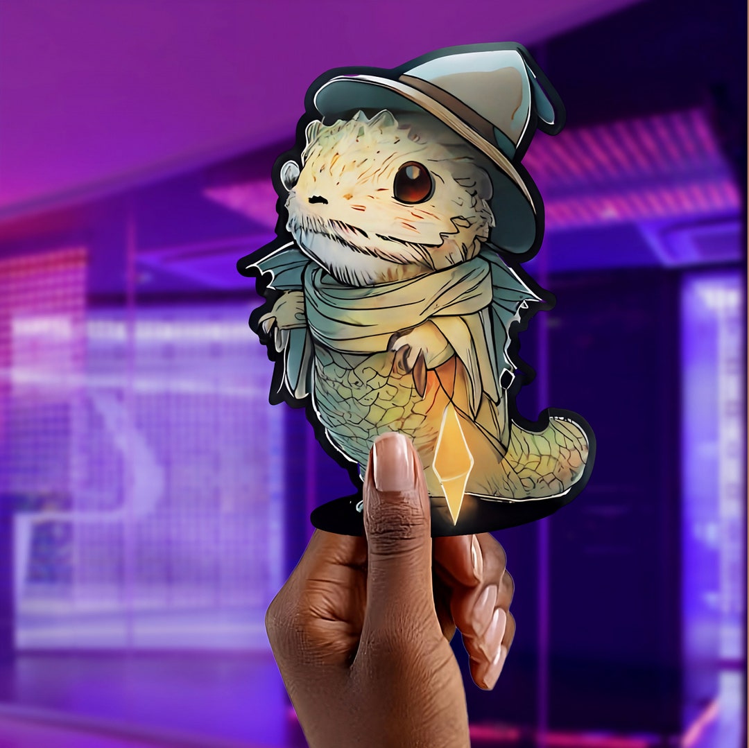 Chibi Bearded Dragon Wizard Sticker Tank Decor Vinyl Decal for Laptops ...