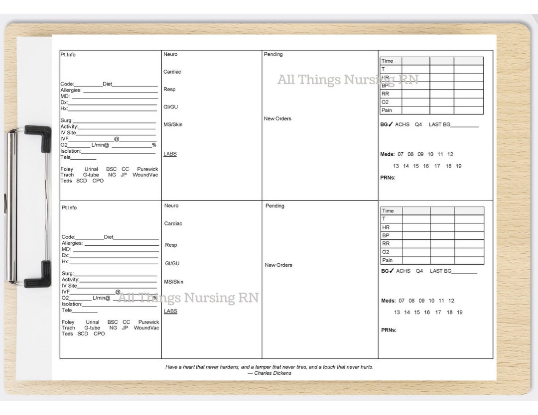 Med/surg/tele Nursing Report Sheet 2 Patients Horizontal - Etsy