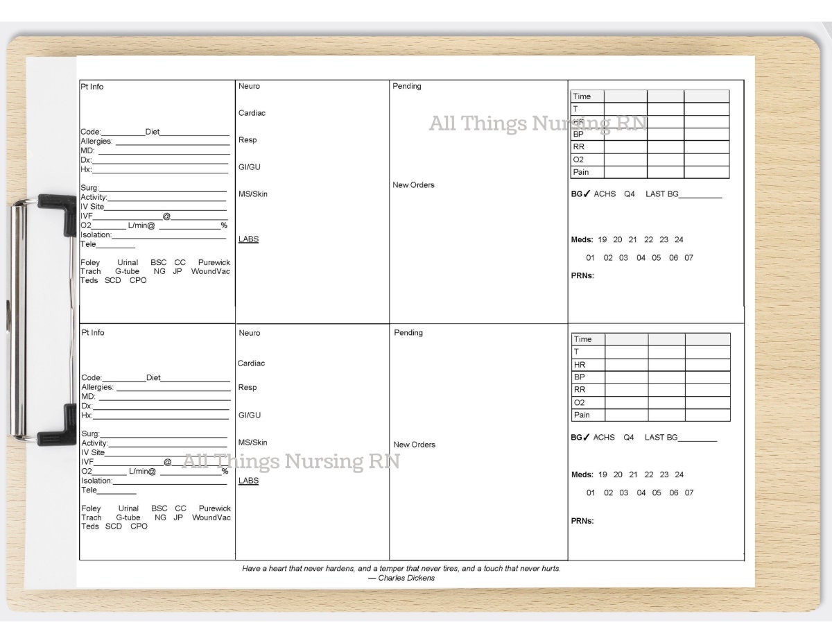 Med/surg/tele Nursing Report Sheet 2 Patients Horizontal - Etsy
