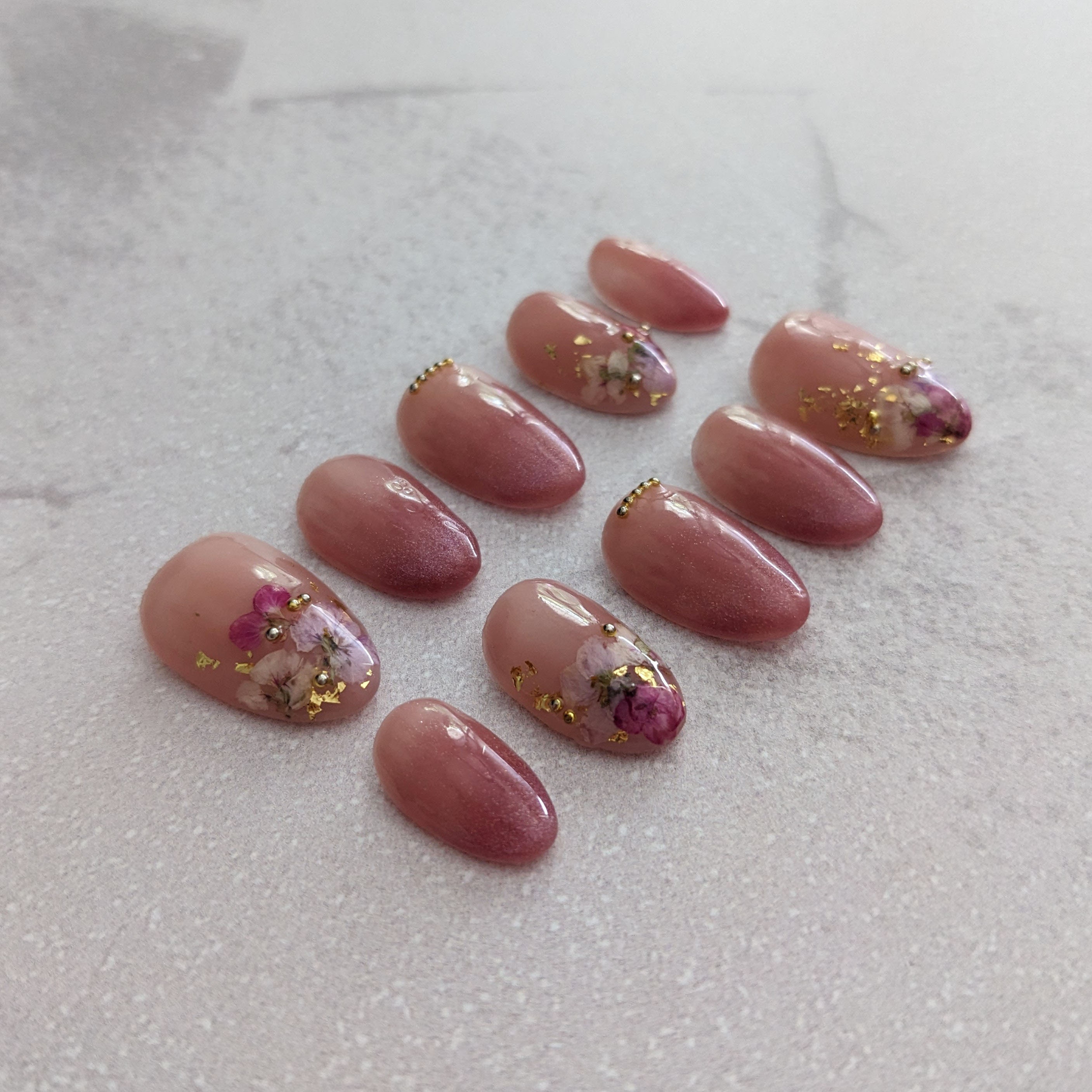 Pink Pressed Flower Press on Nails Cottage Core Nails - Etsy