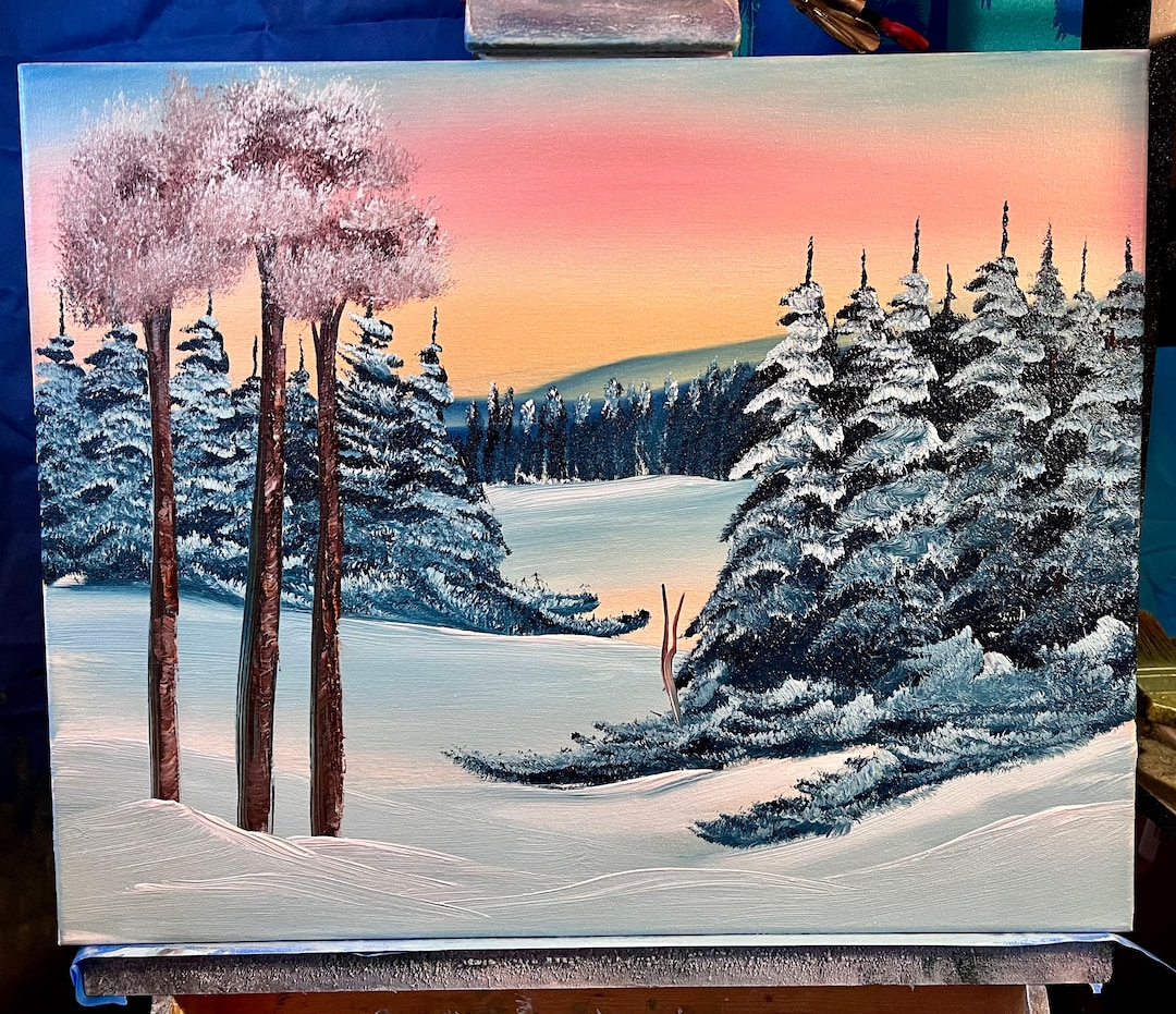 Bob Ross Style Oil Painting Winter - Etsy