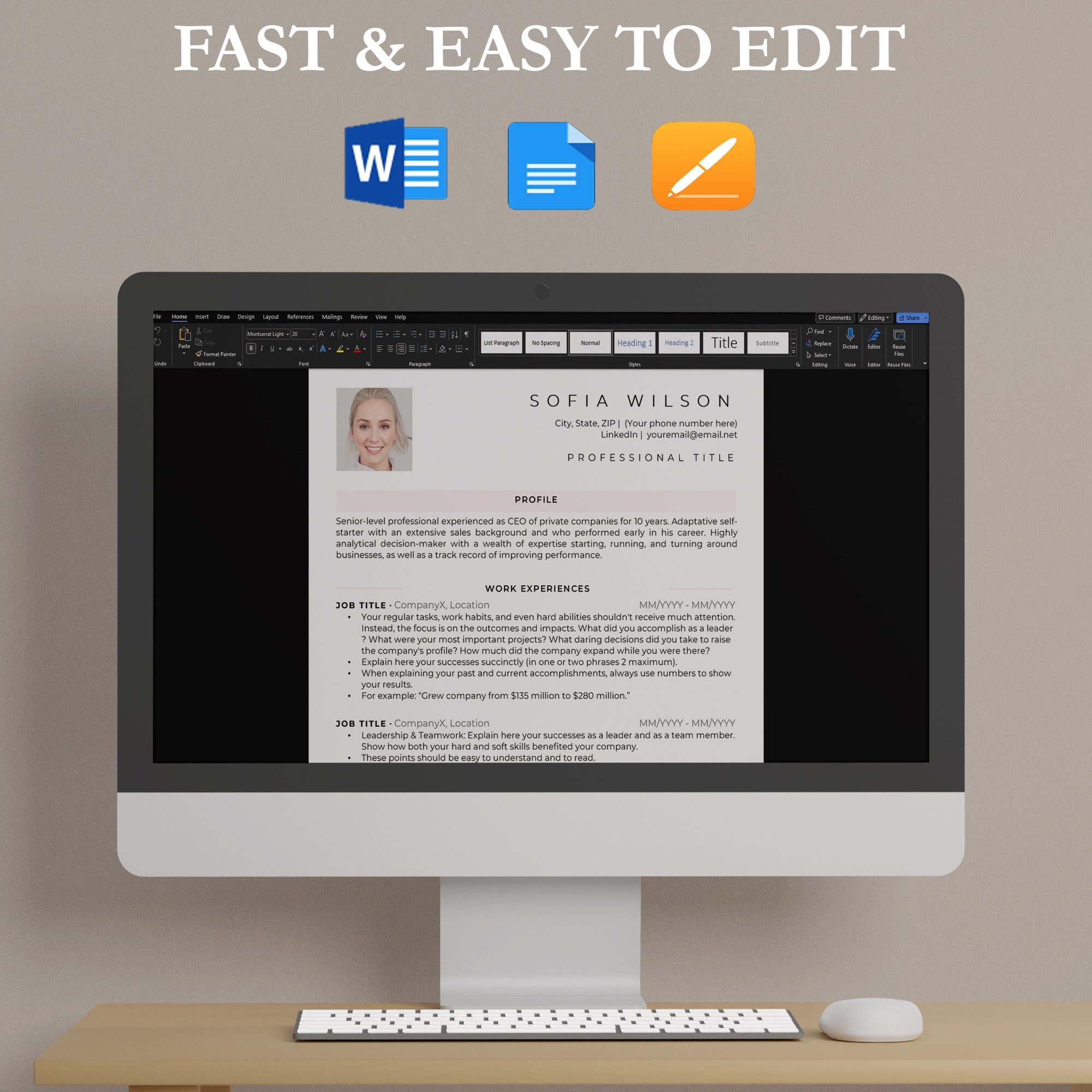 Plantilla de currículum ATS para Word, Google Docs y Apple Page ...
