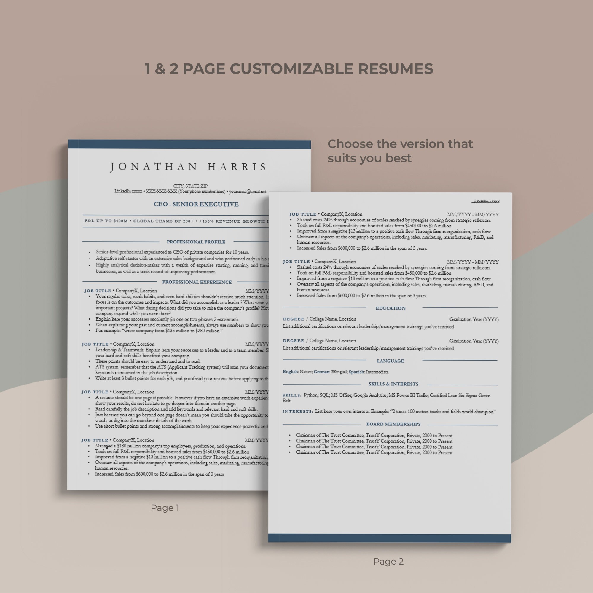 ATS Resume Template, Word, Google Docs Resume, Pages, ATS Friendly ...