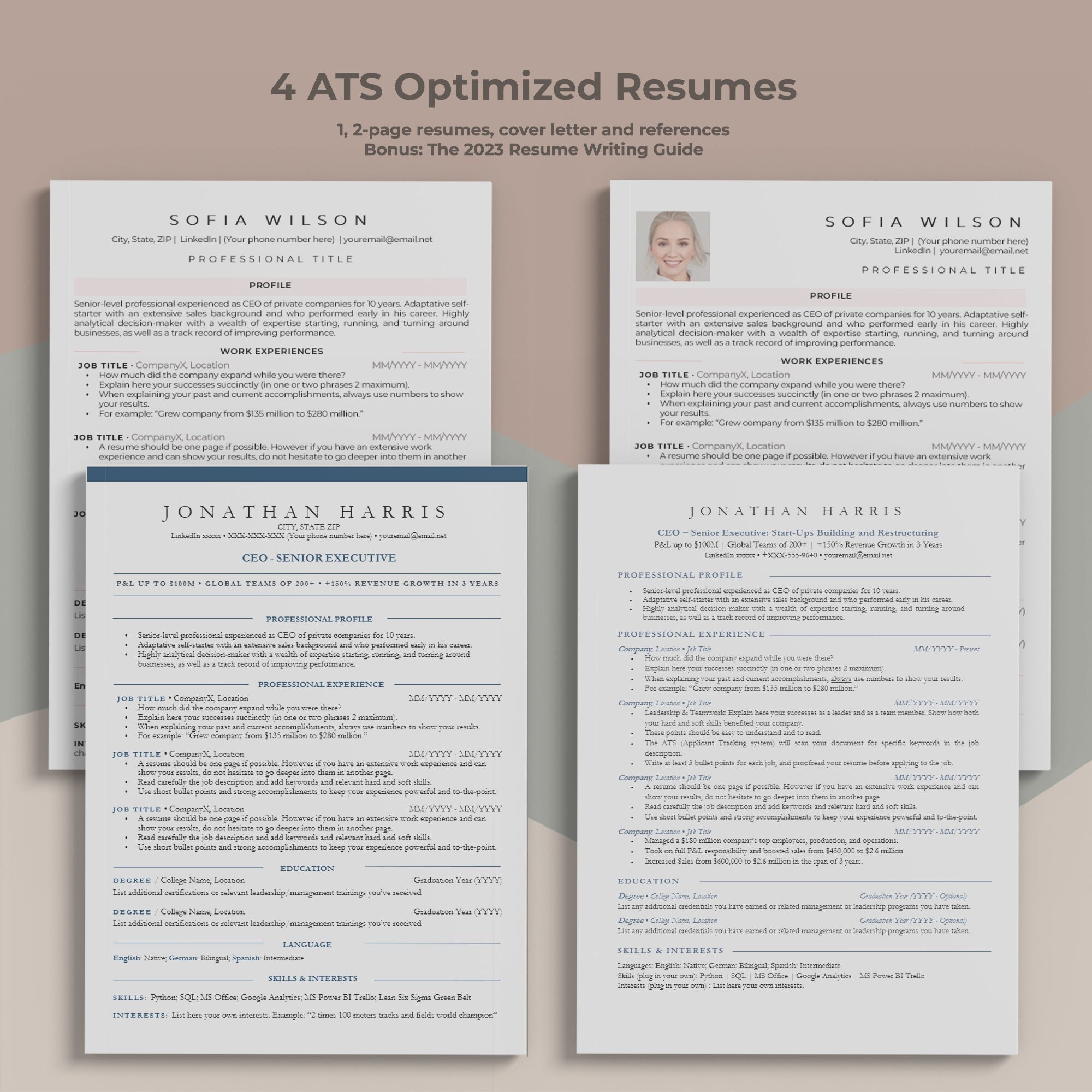 ATS Resume Template, Word, Google Docs Resume, Pages, ATS Friendly ...