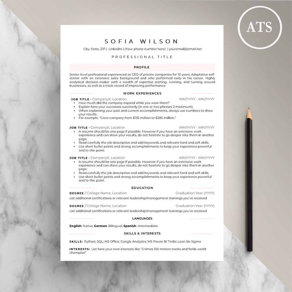 Plantilla de currículum ATS para Word Google Docs y Apple - Etsy México