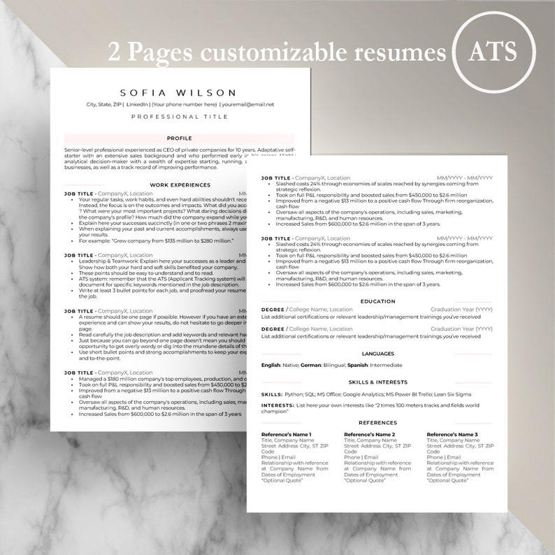 ATS Resume Template for Word, Google Docs & Apple Page ATS Friendly ...
