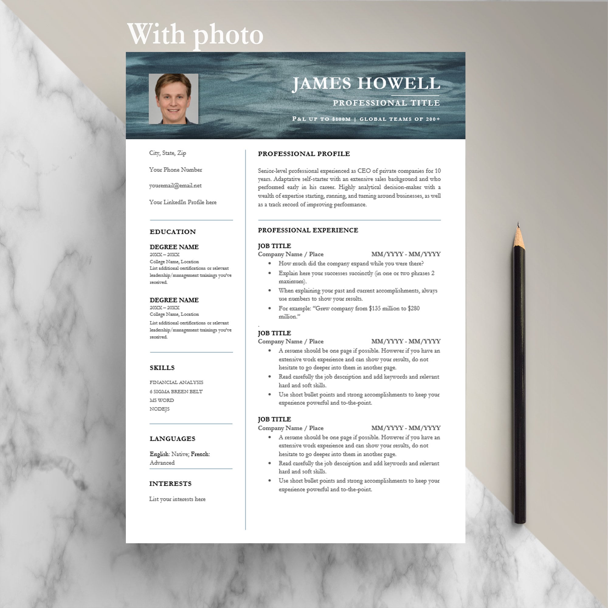 Professional Resume Template, Word CV, Google Docs Resume Template ...