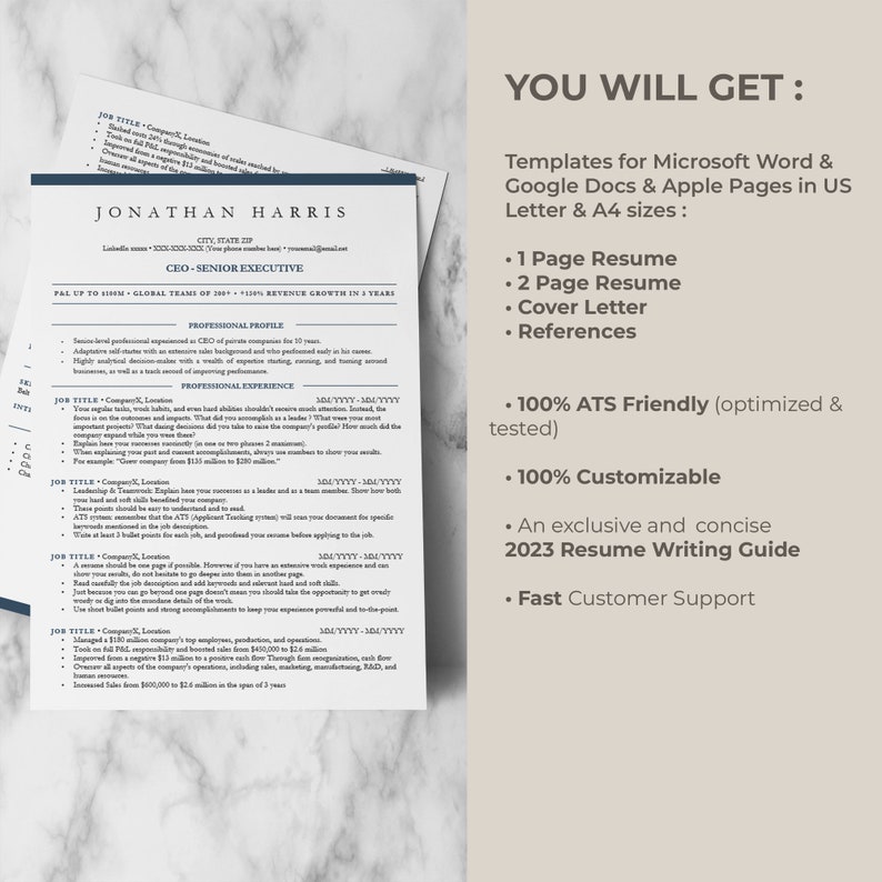ATS Resume Template Word Google Docs Resume Pages ATS - Etsy