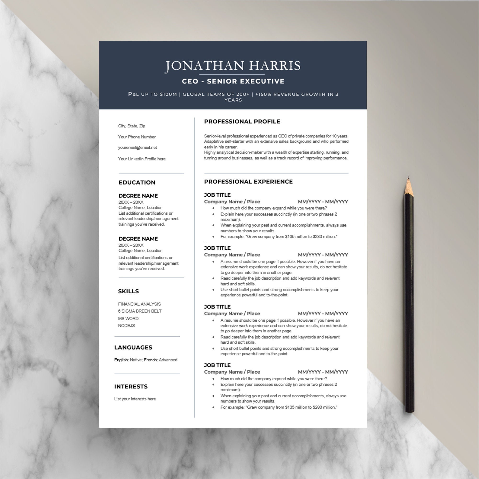 Professional Resume Template, Word, Google Docs Resume, Pages, Clean ...