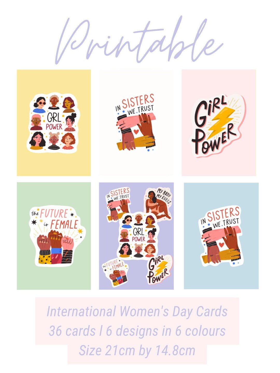 PRINTABLE International Women's Day Cards L IWD STICKER 6 Designs in 6 ...