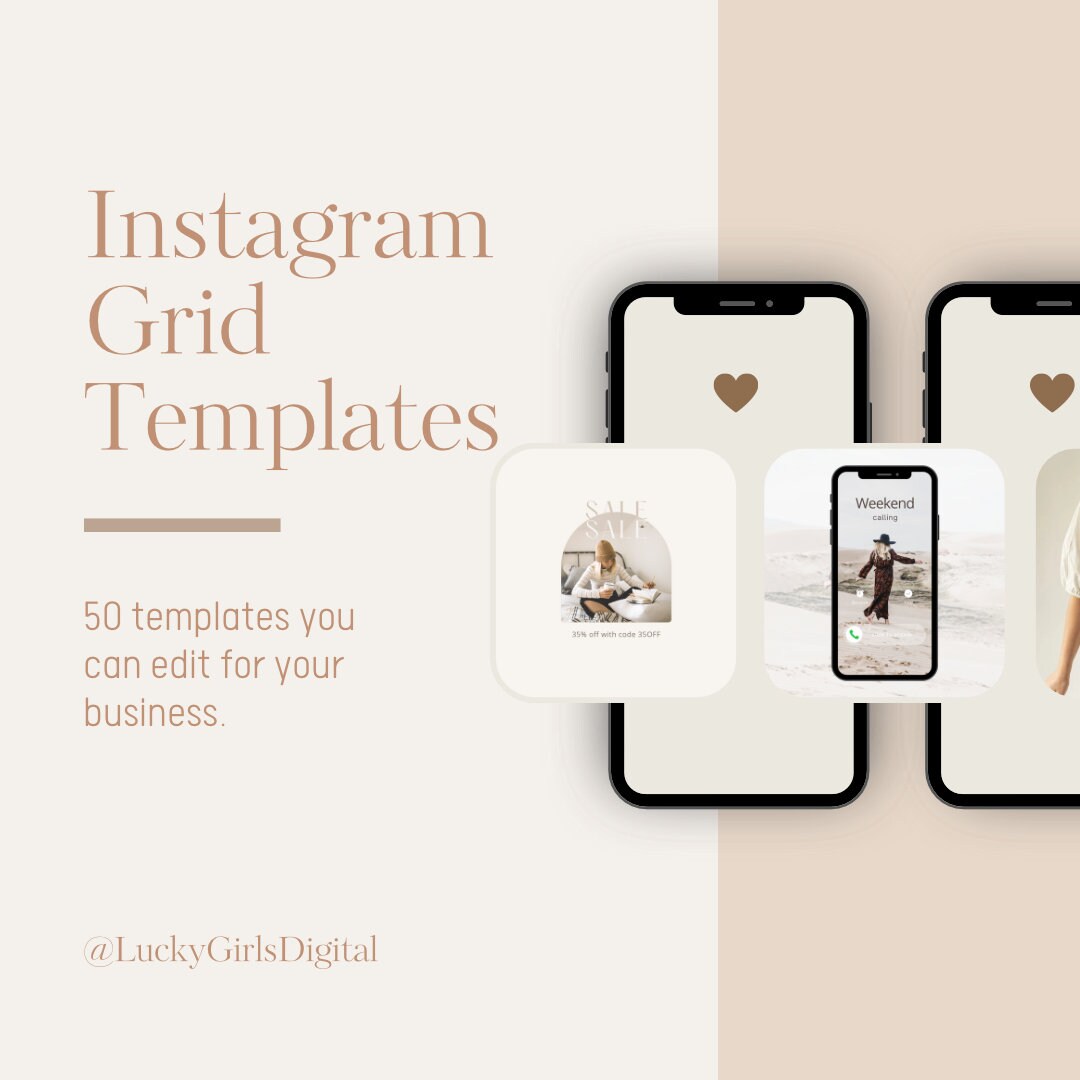 Instagram Grid Templates - 50 Aesthetic Fully Customisable Canva ...