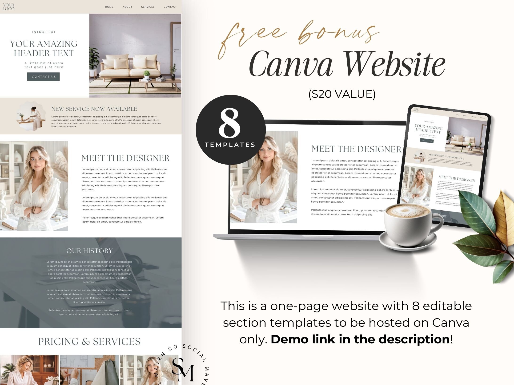 Interior Designer Template Bundle, Editable Canva, Interior Designer ...