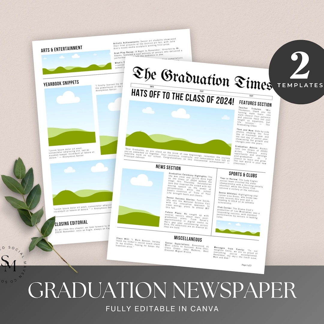 Canva Graduation Newspaper Template, Graduation Announcement, Editable ...
