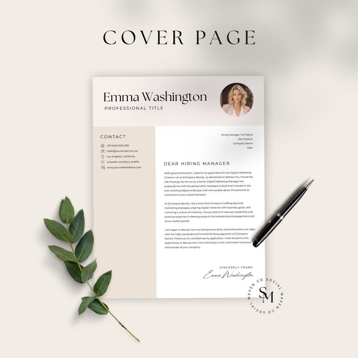 CV Template, Editable in Canva, 1 Page CV Canva, Beige, Professional ...