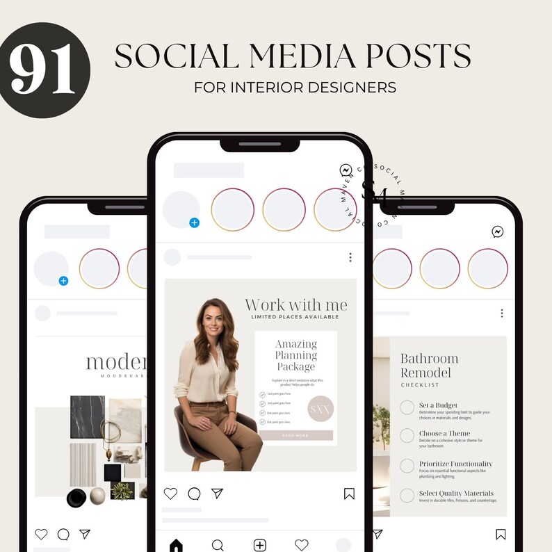 Interior Design Instagram Post Templates, Editable Canva, Interior ...