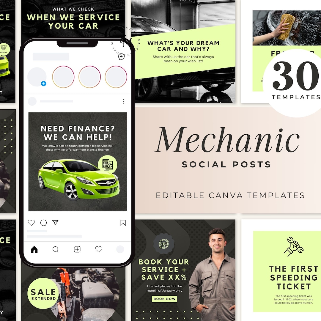 Mechanic Instagram Templates, Editable Canva, Auto Repair Shop ...