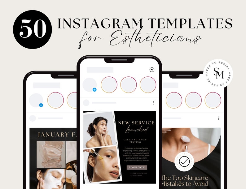 Esthetician Instagram Post Templates, Black & Gold, Esthetician Canva ...
