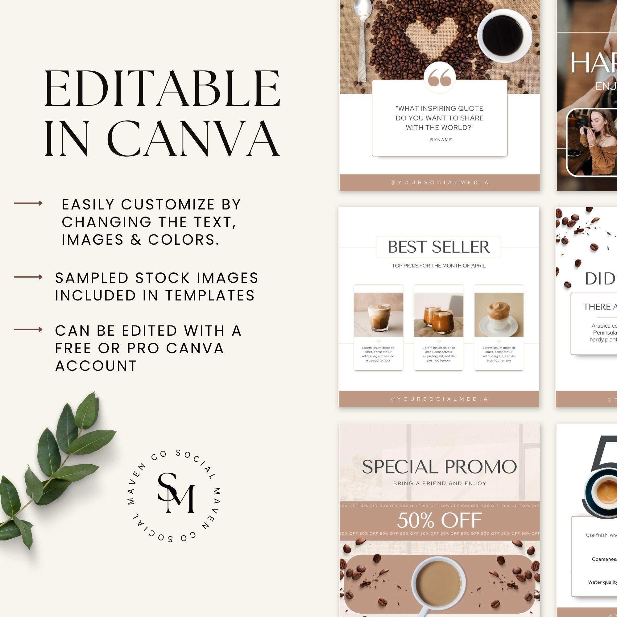 Coffee Shop Instagram Posts, Canva Templates, Cafe Business Social ...