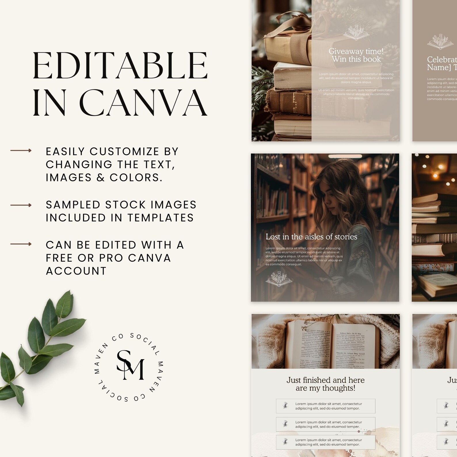 Bookstagram Canva Templates, Book Social Media Posts, Book Marketing ...