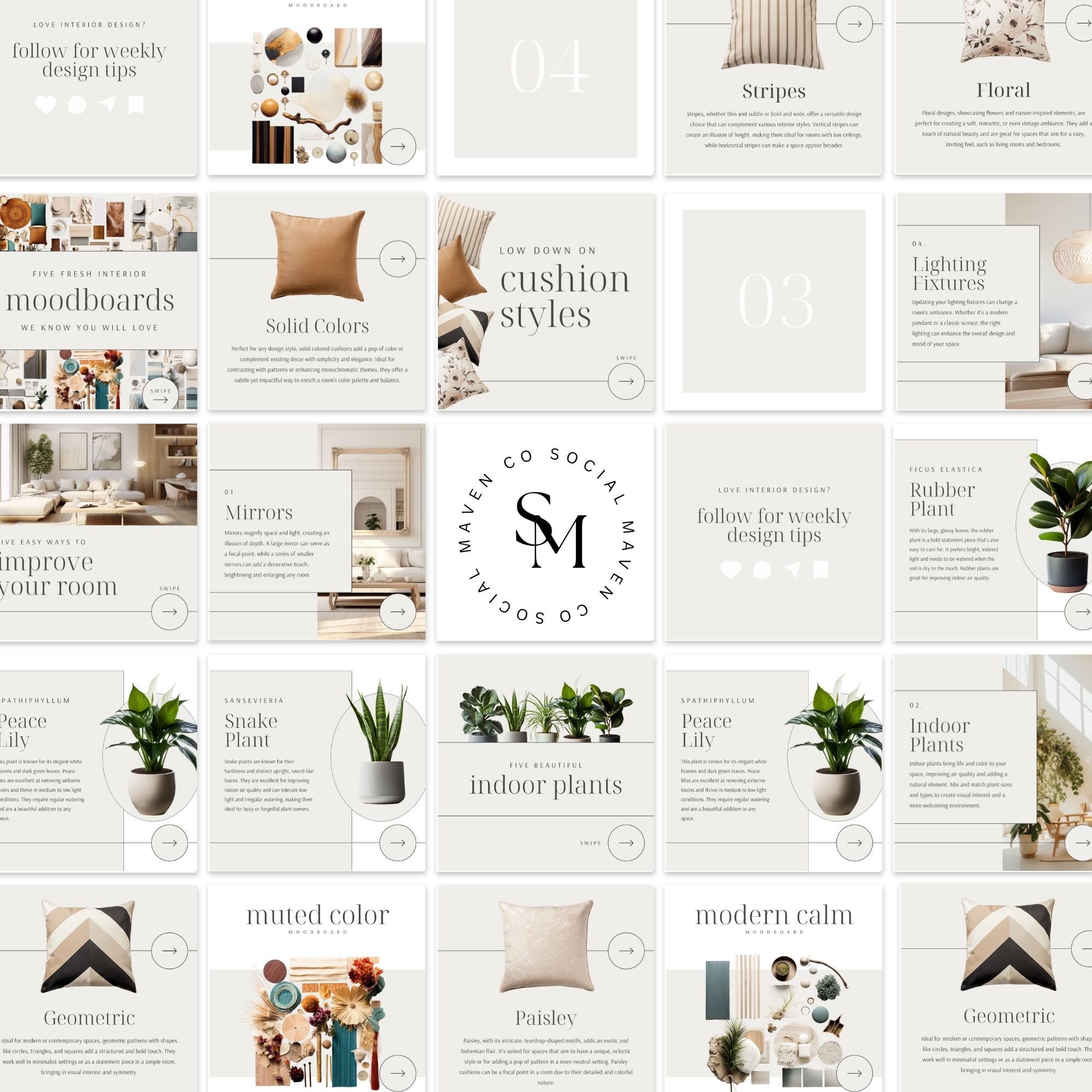 Interior Design Carousel Post Templates, Editable Canva, Interior ...