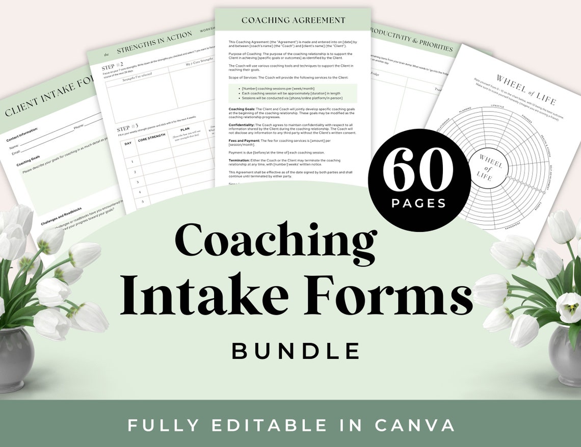 Coaching Intake Forms 60 Green Coach Canva Templates Coach Worksheets ...